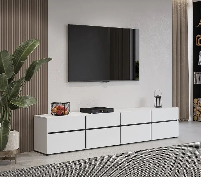 Helvetia Moderní TV stolek Cross 225 cm - bílá / černá