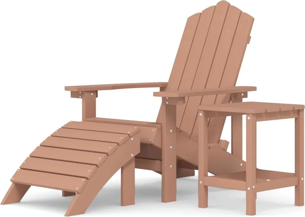 Zahradní křeslo Adirondack s podnožkou a stolkem HDPE hnědé 3095710