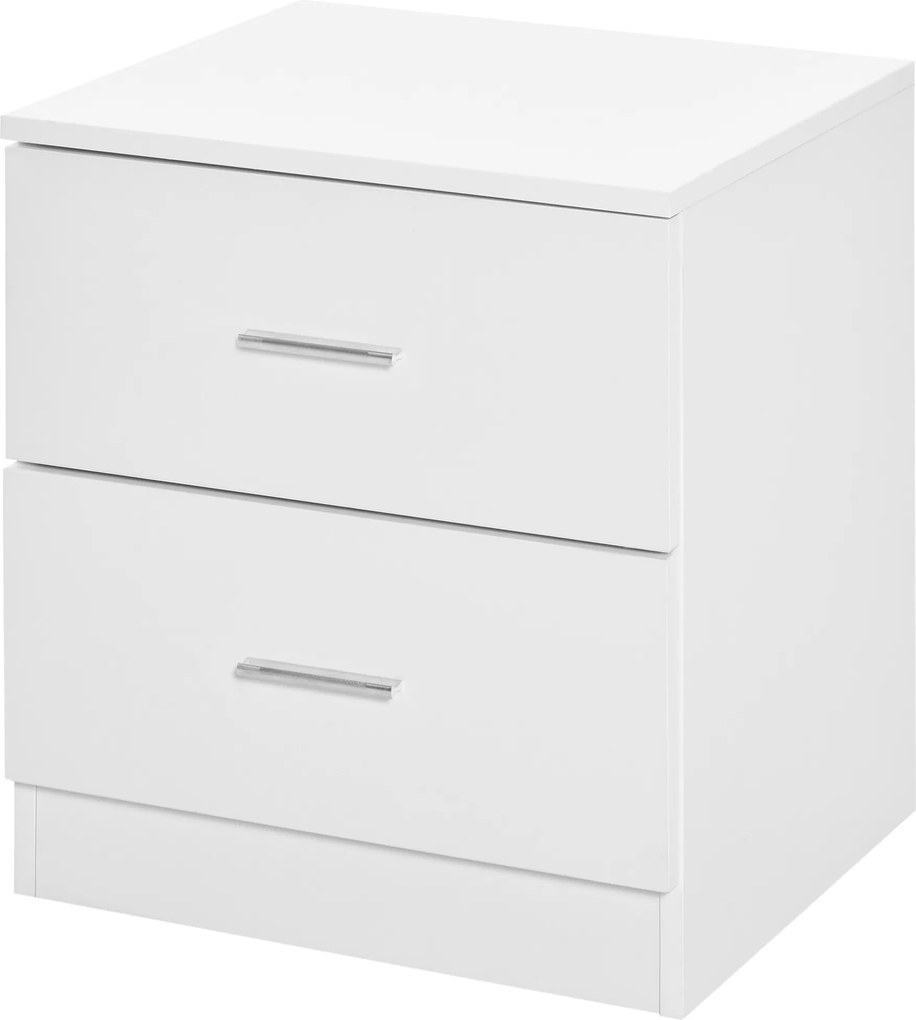 HOMCOM Moderní Noční Stolek s 2 Zásuvkami, Stolek do Obývacího Pokoje a Ložnice, Nosnost 30 kg, 45x39,5x49 cm, Bílý