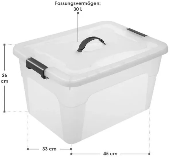 Sada 4 úložných boxů s víkem 30 l, plastové, průsvitné