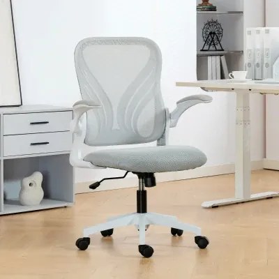 HOMCOM ergonomická kancelářská židle, síťová kancelářská židle, sklápěcí opěradlo, výklopné područky, 73x62x101-111 cm, šedá