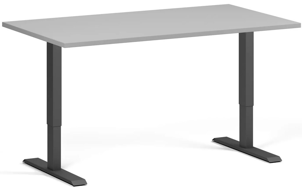 Výškově nastavitelný stůl, 140x80 cm, 1 motor, černá podnož, šedá