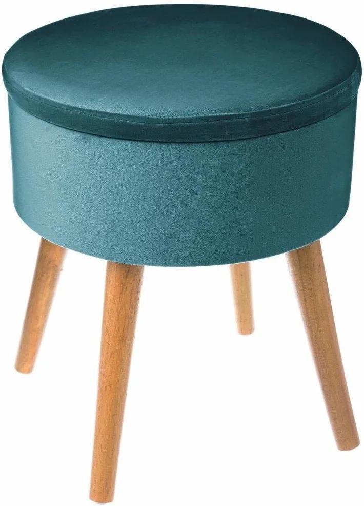 Otevřená pouf v modré, čalouněná stolička ze dřeva s praktickým úložným prostorem