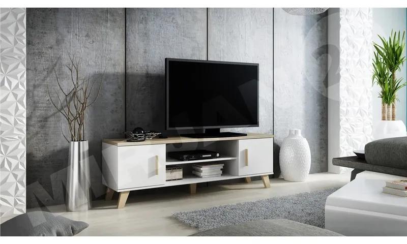 TV stolek Sanna 160 2D2K, Barva: brilantní bílá / dub sonoma