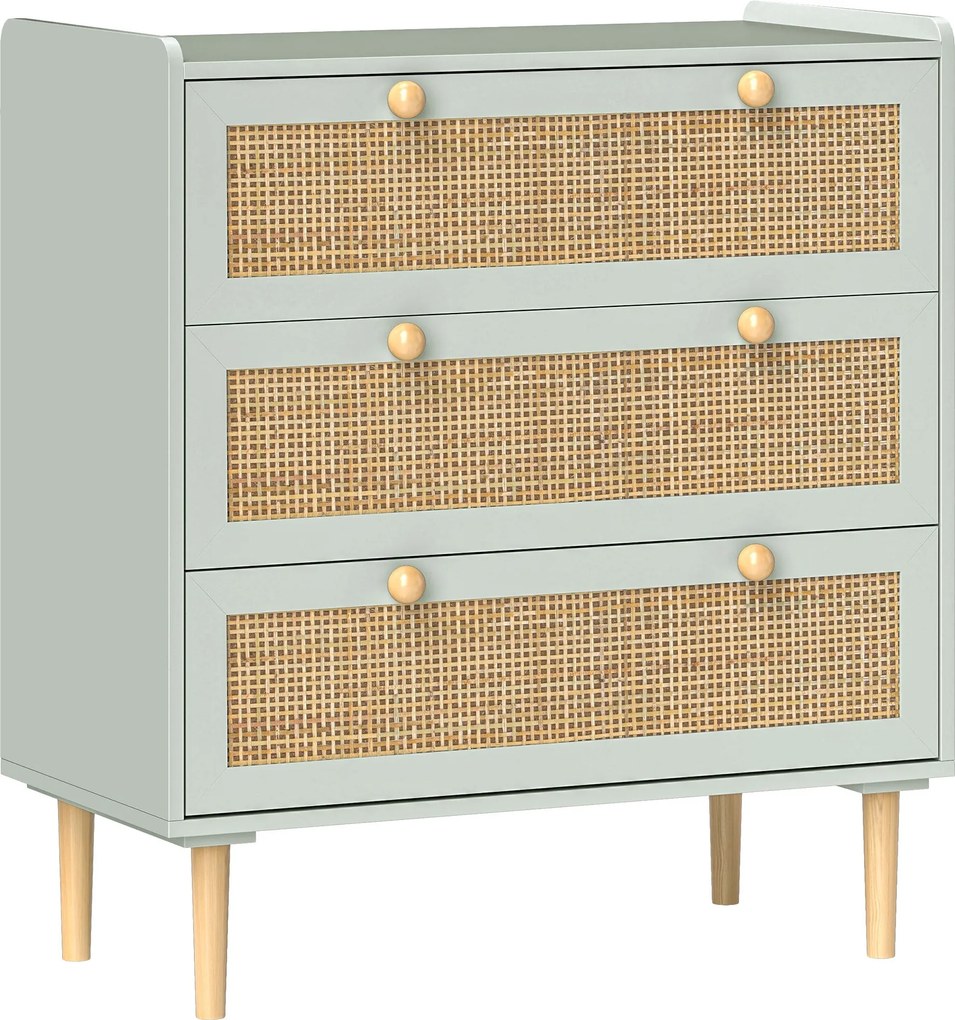 HOMCOM Komoda se třemi šuplíky a pracovní deskou v boho stylu pro obývací pokoj, ložnici a chodbu 80 x 40 x 87,5 cm Zelená | Aosom