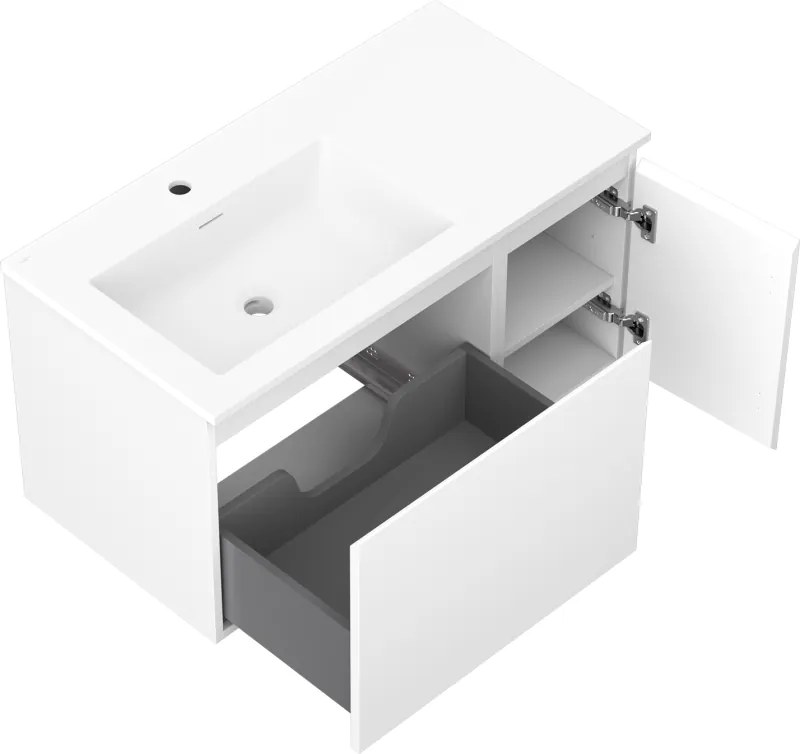 Mexen Orio, koupelnová skříňka 90 cm s umyvadlem Otis vlevo, 1S, 1D, bílá matná, 91A13-09047-3-BBFF01-W18L01