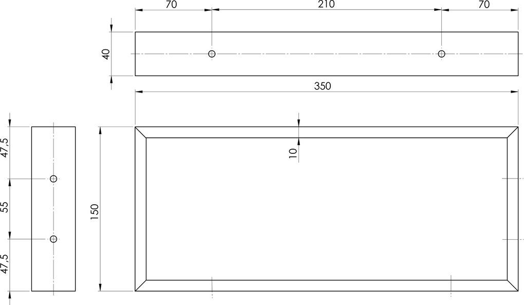 Sapho Podpěrná konzole 350 x 150 x 40 mm lakovaná ocel černá mat 1ks 30365