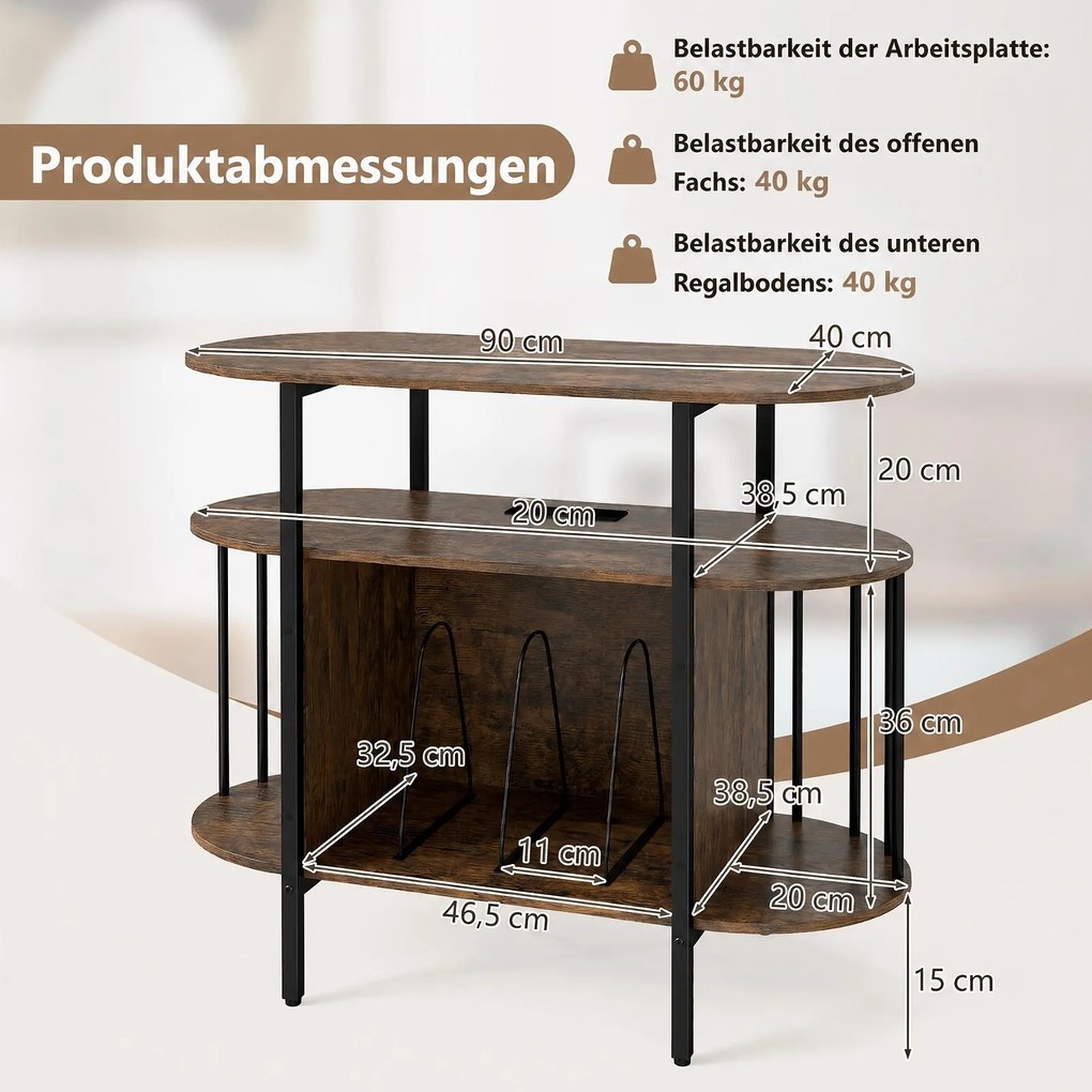 Costway Stojan na gramofon s nastavitelným LED osvětlením a nabíjecí stanicí