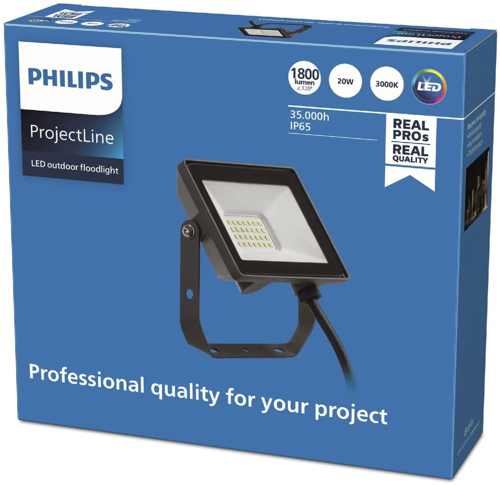 Philips 8719514954403 led venkovní svítidlo projectline 1x20w | 1800lm | 3000k | ip65 - černá