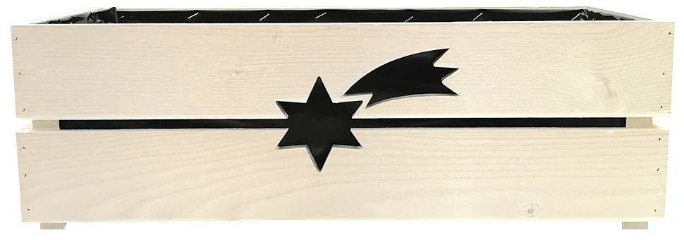 AMADEA Dřevěný vánoční truhlík s kometou bílý, uvnitř s černou fólií, 52x21,5x17cm, český výrobek