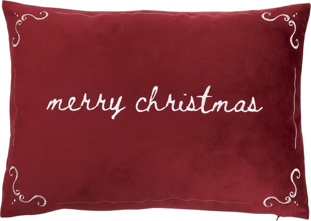 Červený sametový povlak na polštář Aix s výšivkou Merry Christmas – 50*35 cm