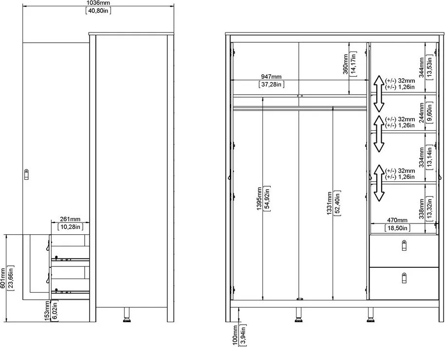 Bílá šatní skříň se zrcadlem 150x199x58 cm Madrid – Tvilum