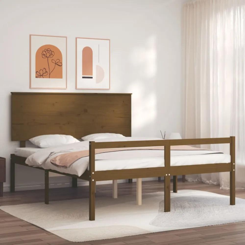 Rám postele s čelem medově hnědý 160 x 200 cm masivní dřevo,  3195494 HangarStore.cz