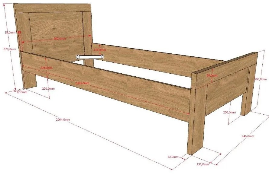 Dětská postel bez roštu v přírodní barvě 90x200 cm Sam – Vipack