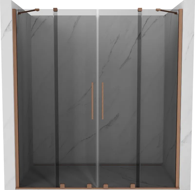Mexen Velar Duo, posuvné sprchové dveře do otvoru 180 cm, 8mm šedé sklo, měděná matná, 871-180-000-42-65