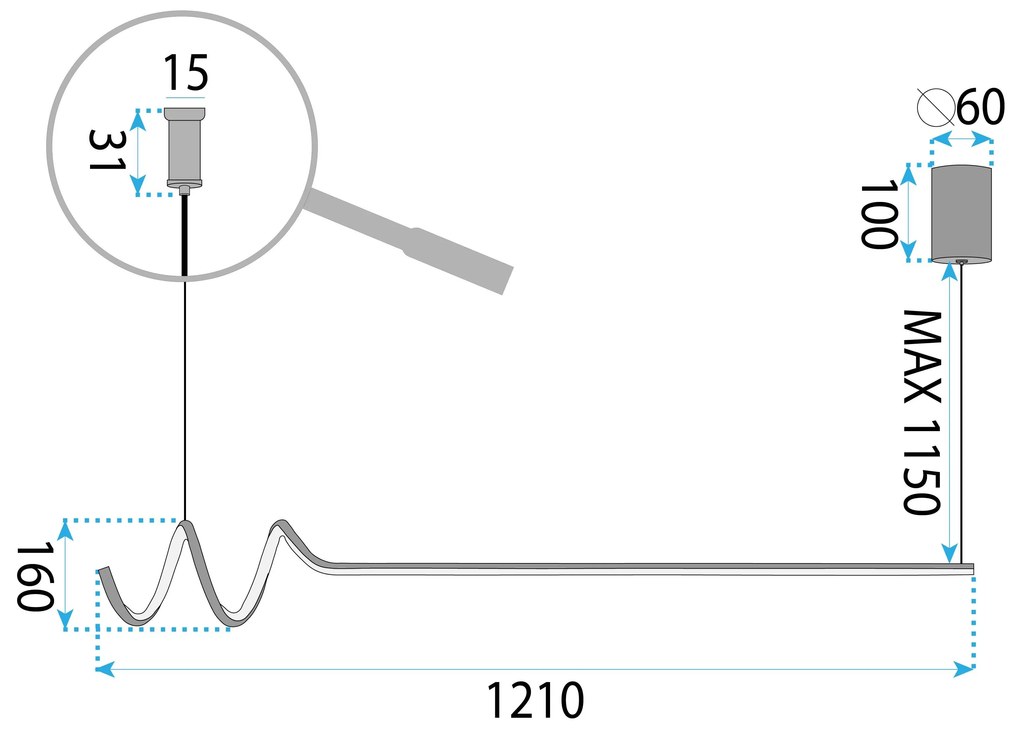 Toolight Toolight, LED závěsné svítidlo 120cm, 36W, 3000K, LHJ030-CP, černá, OSW-50013
