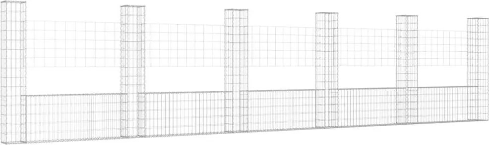 Gabionový koš ve tvaru U se 6 sloupky železo 620 x 20 x 150 cm 151286