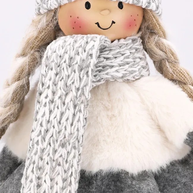 Vánoční figurka holčičky šedá / bílá 48 cm