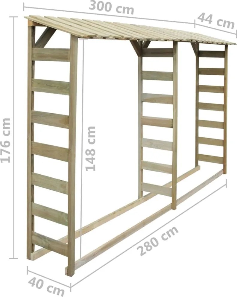 vidaXL Dvojitá kůlna na dříví, 300x44x176 cm, impregnované borovice [42957]