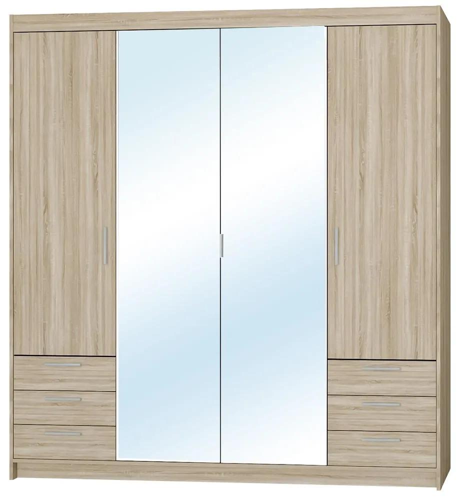 Šatní skříň ELENA 4D 6S + zrcadlo + 6x zásuvka | 176,3 cm | dub sonoma
