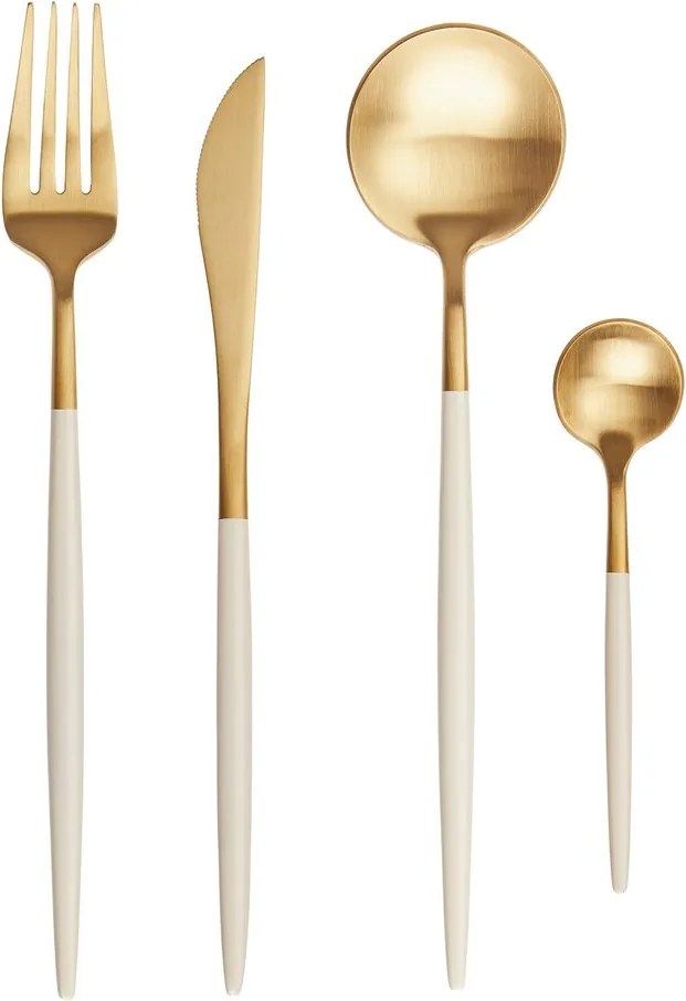 STILETTO Příbory matné set 4 ks - zlatá/bílá