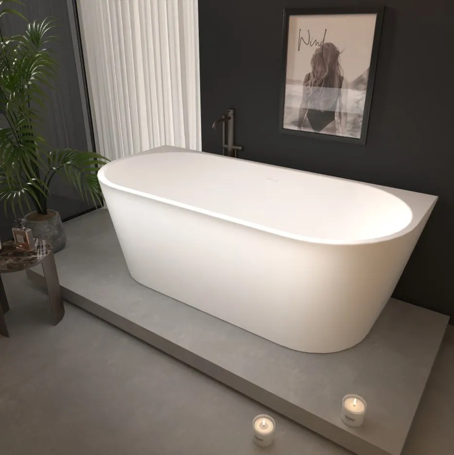 Erga Norah, volně stojící vana ke stěně 170x70 cm + odtoková zátka, bílá lesklá, ERG-NORAH-170070-WH-WH