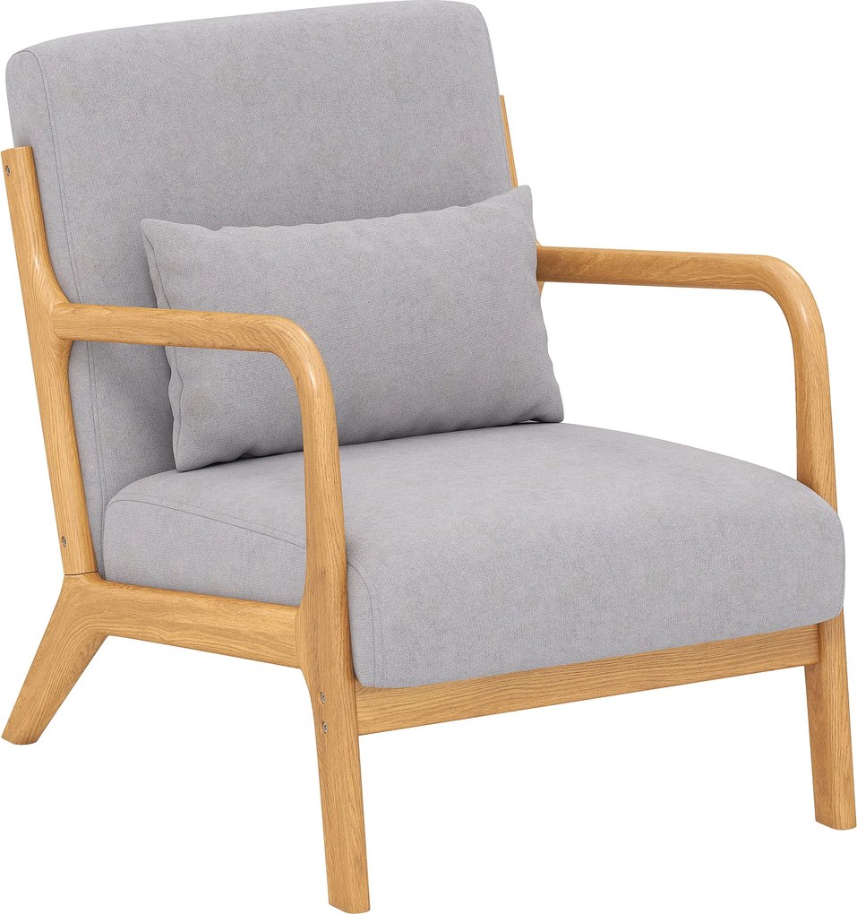 HOMCOM Lounge Křeslo Nordic Křeslo Obývací Pokoj S Rukama Polštář a Rám z Kaučukovníku pro Ložnici Nosnost 120 kg 61x78x76 cm Šedé | Aosom