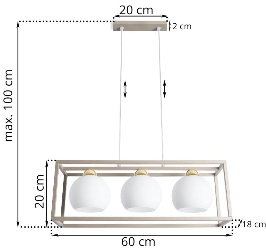 Závěsné svítidlo Eliza Cage, 3x bílé skleněné stínítko v kovovém rámu