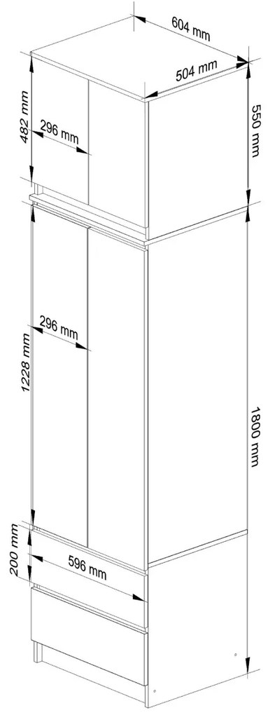 Šatní skříň s nástavcem Star 60 cm černý lesk