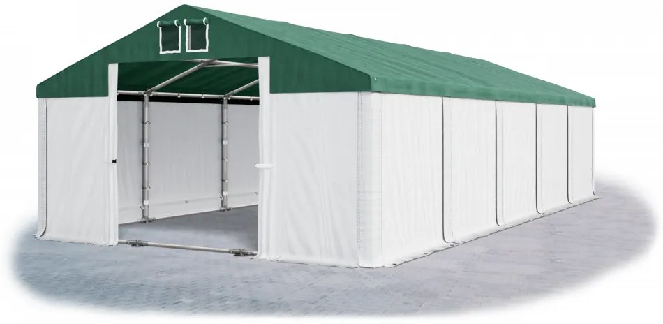 Garážový stan 6x8x3,5m střecha PVC 560g/m2 boky PVC 500g/m2 konstrukce ZIMA Zelená Bílá Bílé