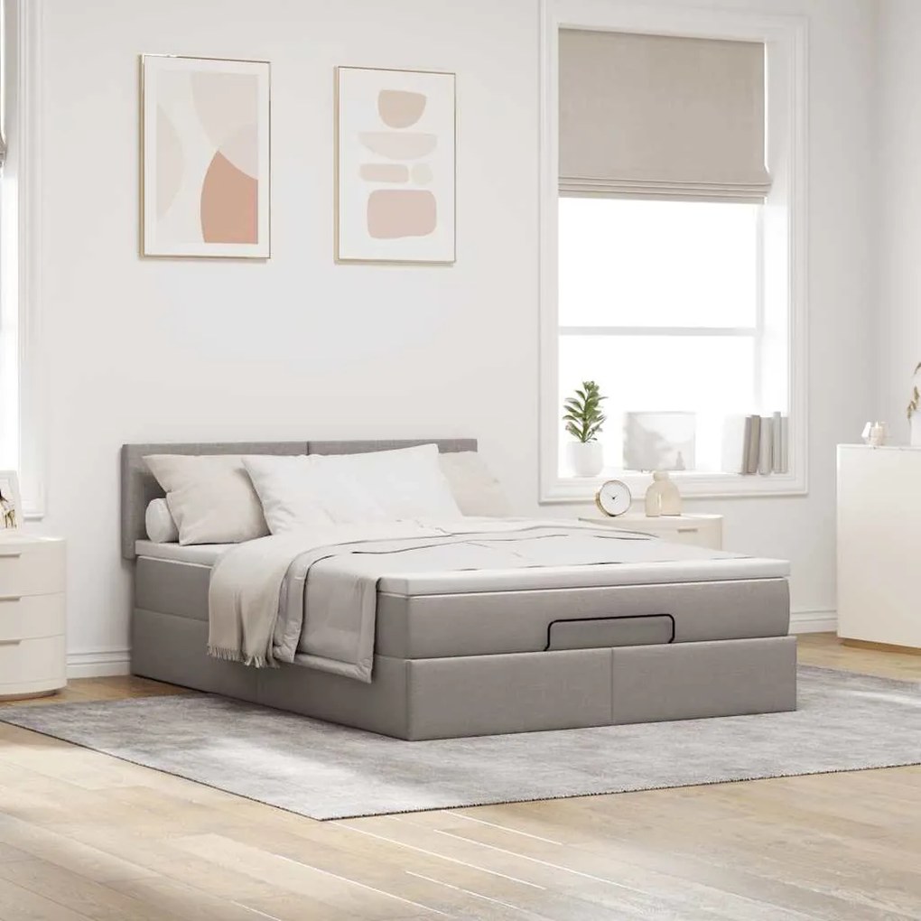 Osmanská postel s matrací &amp; LED Taupe 140x200 cm Látka 3312233