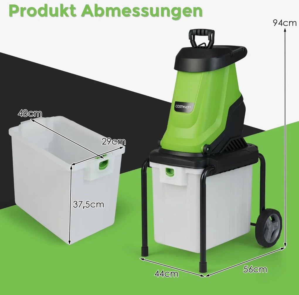 Costway 2800 W elektrický drtič s 50 L sběrná nádoba štěpkovač
