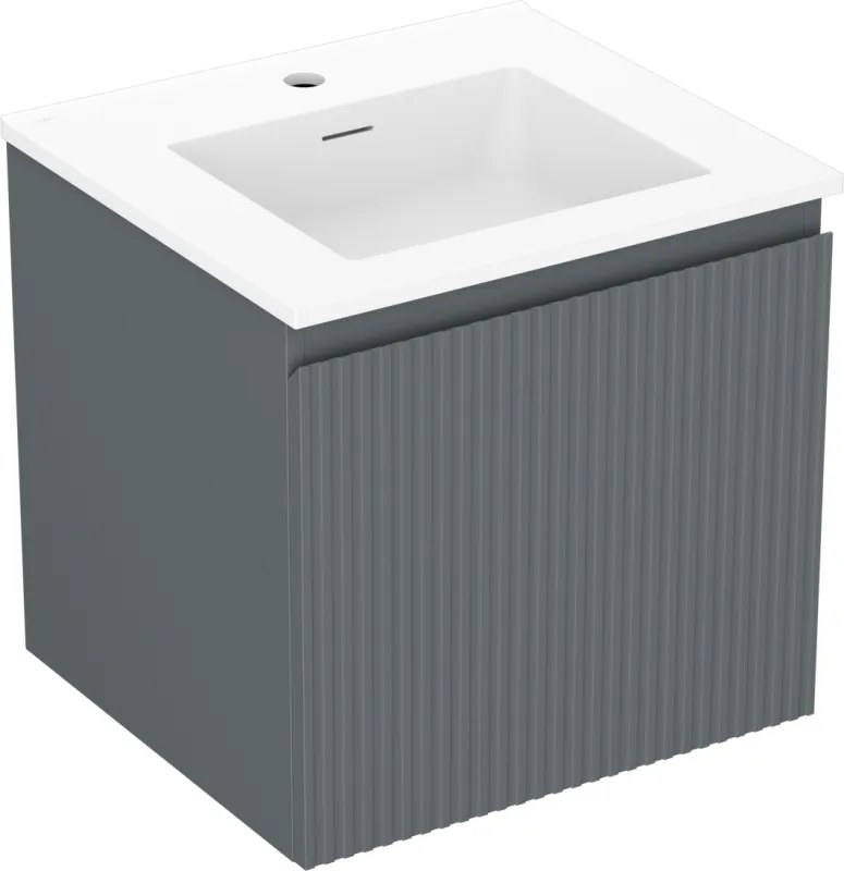 Mexen Rivel, koupelnová skříňka 50 cm s umyvadlem Otis, 1 zásuvka, drážkovaná, grafitová matná/bílá matná, 91A20-05047-1-BF66-W18M01