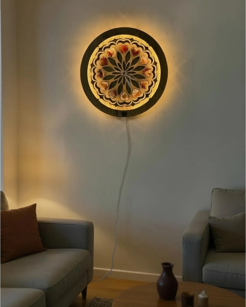 Li-Go "Dvanáct achátových srdcí" dřevěná lampa/obraz 230V/31 cm dub