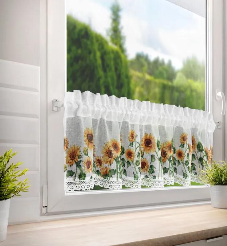 Vitrážková záclona GERDA s květy slunečnice 150x30 cm