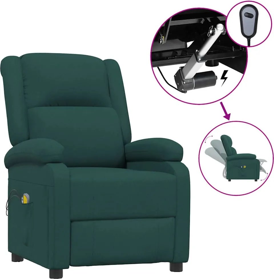 Elektrické masážní křeslo tmavě zelené textil 3098364