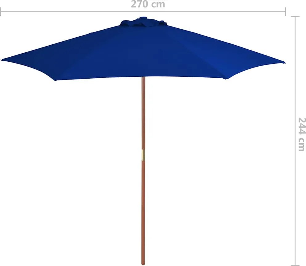 Zahradní slunečník s dřevěnou tyčí modrý 270 cm 313763