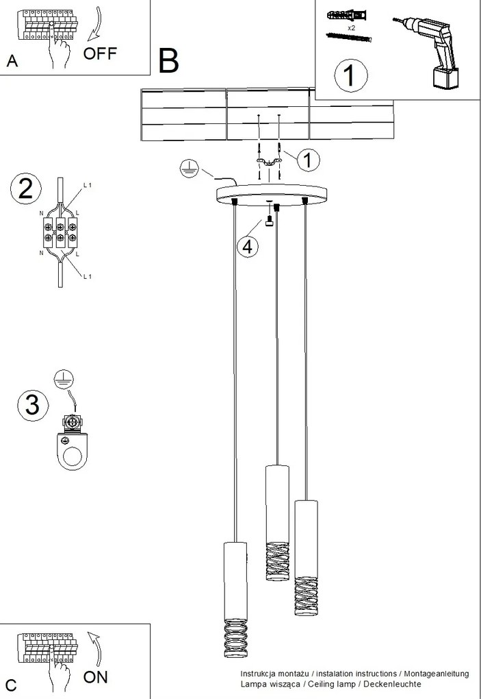 Závěsné svítidlo Lami, 3x bílé kovové stínítko,