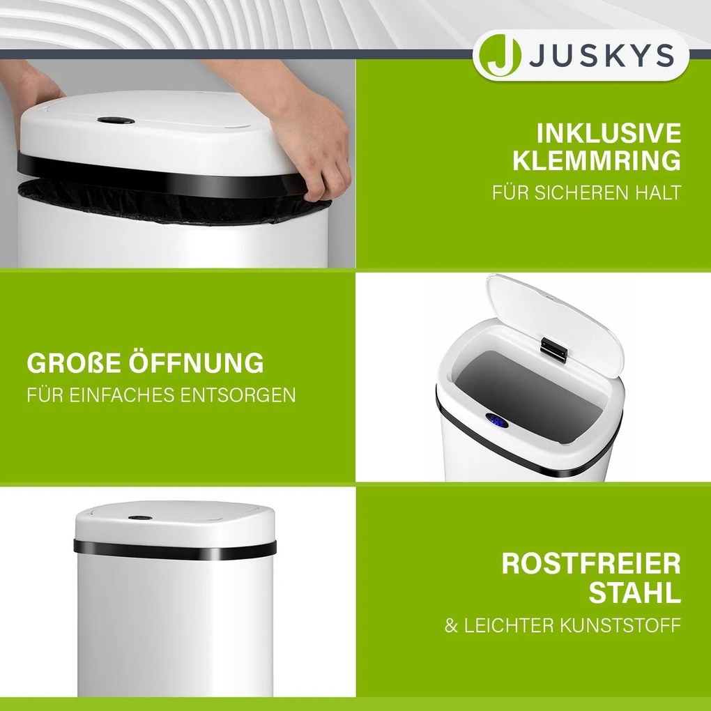 Juskys Obdélníkový bezdotykový odpadkový koš Barva: Bílá, Velikost: 60 L