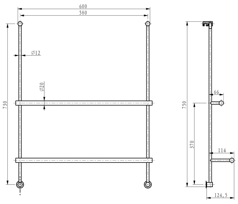 Sapho Závěsný držák ručníků na sprchovou zástěnu 600x730x125mm, černá mat 1301-09B