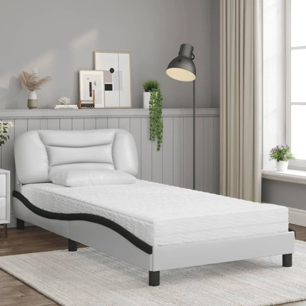 Postel s matrací Hvar bílá a černá 100 x 200 cm umělá kůže 3208709