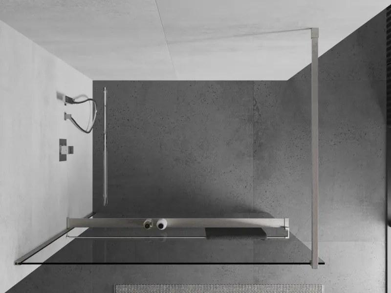 Mexen Kioto+, sprchová zástěna Walk-In s poličkou a věšákem 120 x 200 cm, 8mm čiré sklo, broušená ocel profil, 800-120-121-97-00