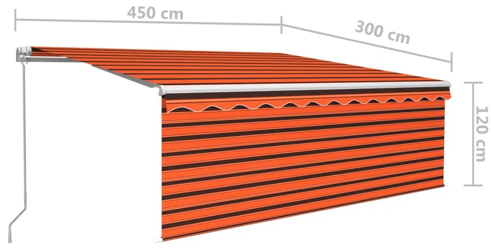 vidaXL Marketos Ručně zatahovací markýza s roletou 4,5 x 3 m oranžovo-hnědá