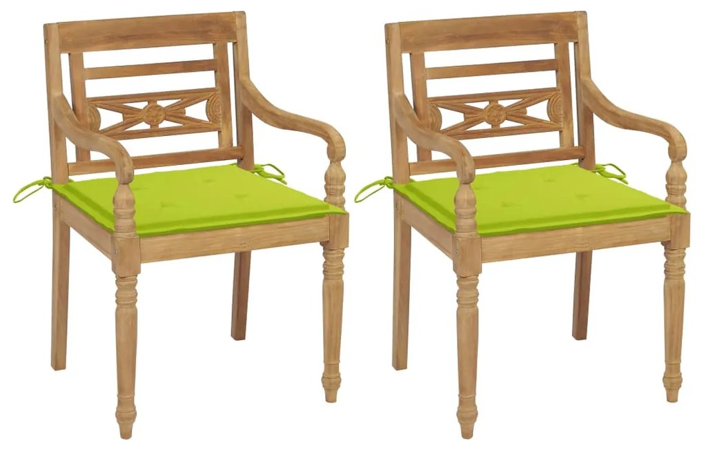 3062138 vidaXL Židle Batavia 2 ks zářivě zelené podušky masivní teakové dřevo