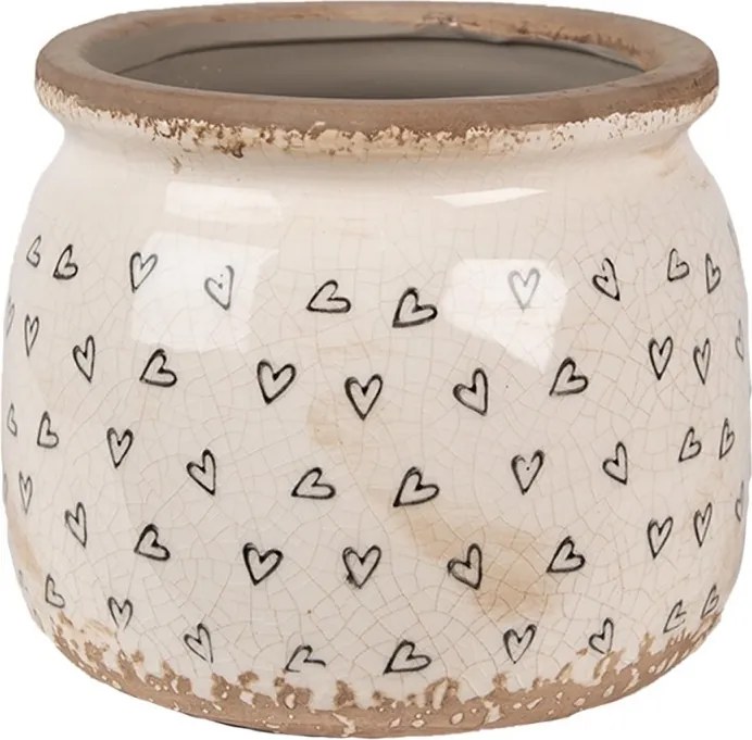 Béžový keramický obal na květináč se srdíčky Hearti M antik - Ø 16*13 cm