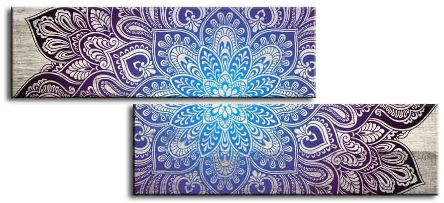 Dvoudílný obraz mandala na dřevě Purple Velikost (šířka x výška): 140x60 cm