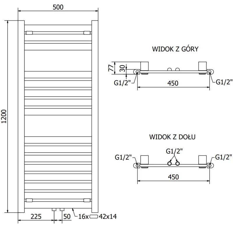 Mexen Uran koupelnový radiátor 1200 x 500 mm, 527 W, Černá - W105-1200-500-00-70