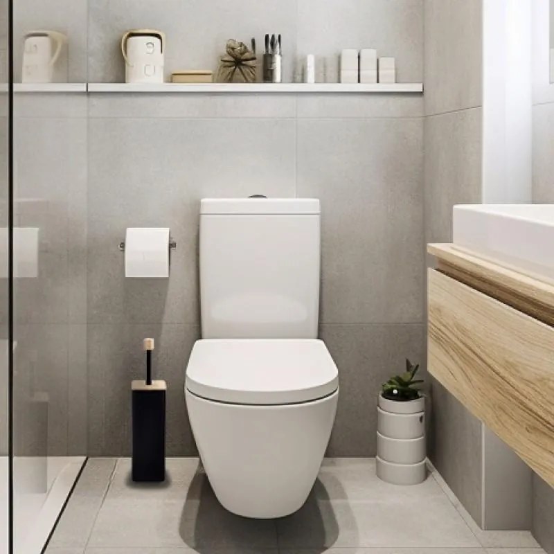 Erga Amba, hranatý toaletní WC kartáč na postavení, černá matná-přírodní hnědá, ERG-YKA-PD.AMBA-BLK