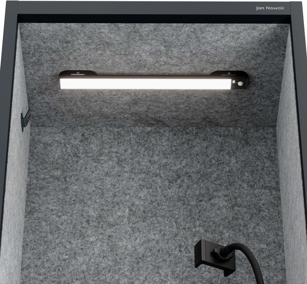 Skříň se sedákem a zónou ticha SALLY MentalBox, antracitová konstrukce, šedý sedák, 1850 x 600 x 400 mm