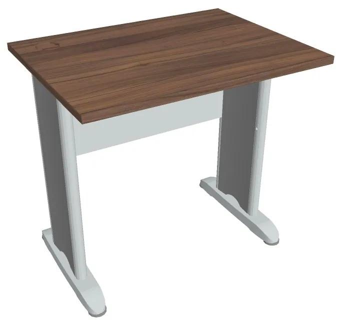 Stůl pracovní rovný 80 cm hl. 60 cm - Hobis Cross CE 800 Dekor stolové desky: ořech, Dekor lamino podnože: šedá, Barva nohou: Stříbrná